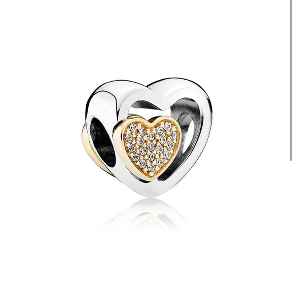 Pandora | Jewelry | Pandora Silver And Gold Heart Charm With Sparkling ...